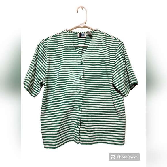 Vintage | Tops | Vintage Green Stripe Top | Poshmark